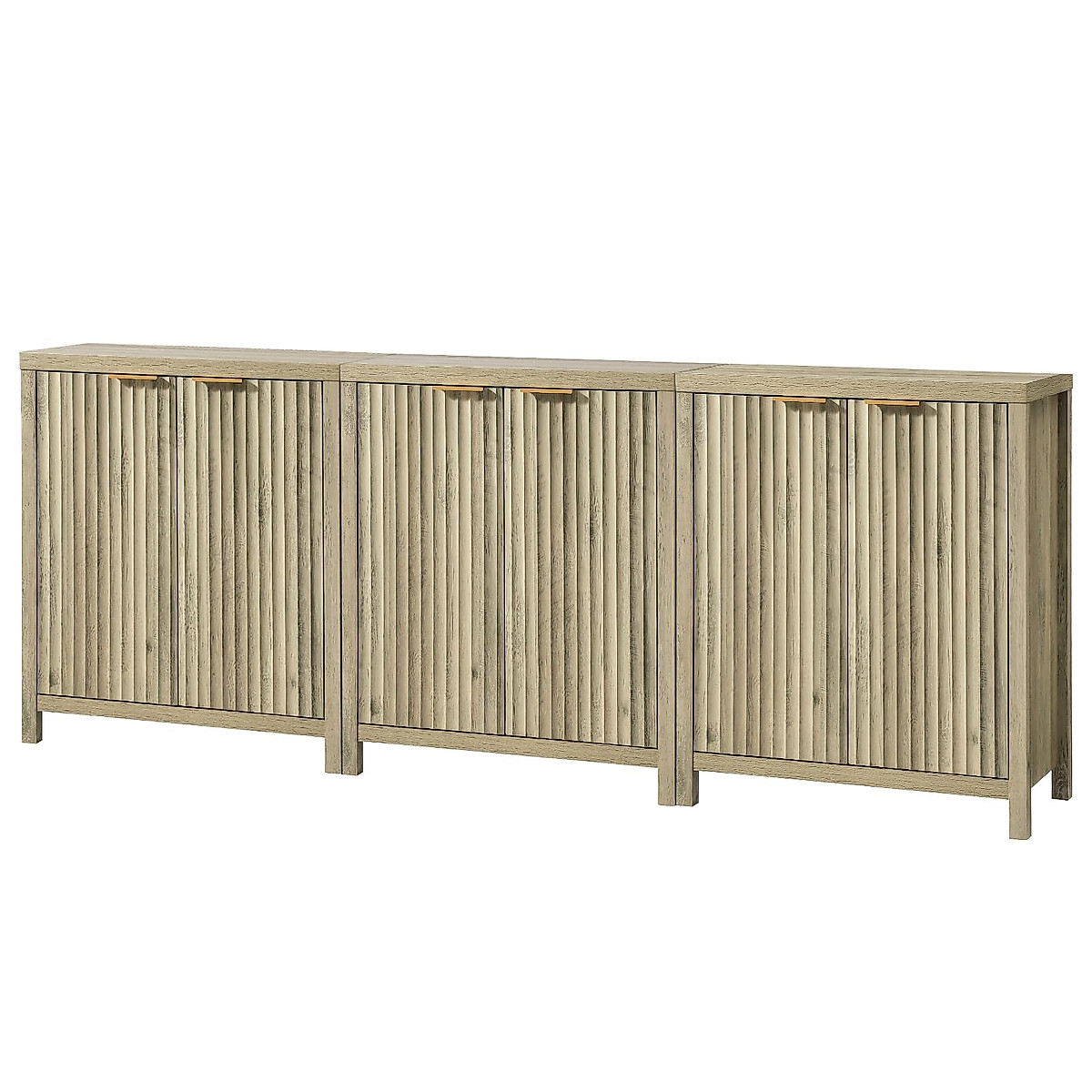 OAKHAM HOME Oxford Storage Cabinet Fluted Sideboard Buffet Cabinet with Adjustable Shelves, Multifunctional Console Cabinet Modern Accent Cabinet Set of 3 (Sunwashed Ash Oak)