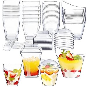 Weewooday 200 Pcs Clear Plastic Dessert Cups with Lids and Spoons Parfait Cups with Lids Dessert Cups with Lids Disposable Dessert Containers for Ice Cream Appetizer Pudding, 2 oz, 3.3 oz, 5 oz, 7oz