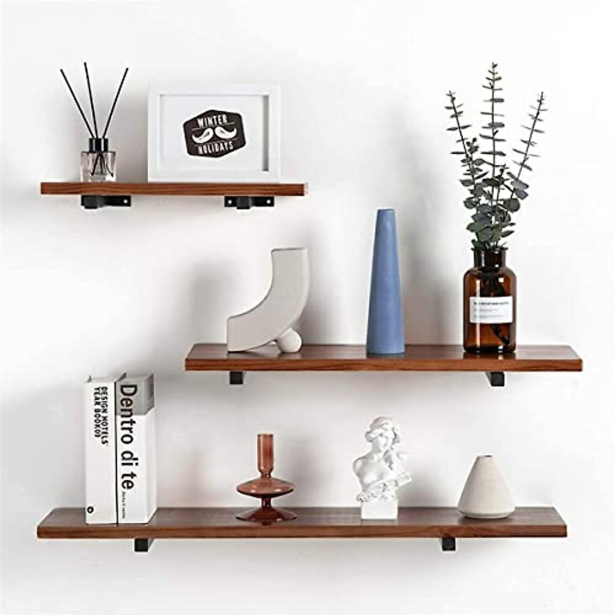 Flybath Shelf Brackets 6 Pack 6Inch / 15CM Stainless Steel Floating Bracket Heavy Duty Wood Shelves Support Wall Mounted Farmhouse Furniture Home Decorations, Matte Black