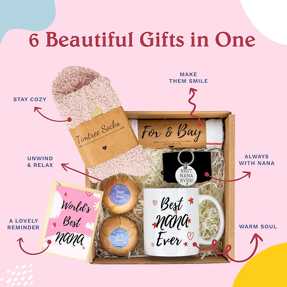 BECTA DESIGN Nana Gifts Box for Birthday, Christmas Gifts,Gift Ideas for Grandma Best Grandma Ever Presents for Grandmother,Granny, Day,Thoughtful Gift Baskets from Grandson,Granddaughter