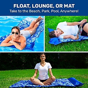 Aqua 3-in-1 Fold and Go Pool Float, Mat and Lounge, Padded Mat for Land or Water with Carry Strap, Blue Pineapple Hibiscus