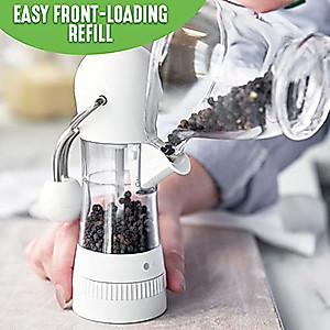 GreenLife Salt and Pepper Grinder, Mess-Free Ratchet Mill, Adjustable Coarseness and Easily Refillable, White 1/3 Cup Capacity