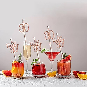 30th Birthday Paper Straw Decor, Happy 30th Birthday Decorations, Hello 30, 30th Anniversary/Birthday Party Drinking Decorative Straws, Cheer 30 Years Old Party Supplies 12 Pieces Rose Gold