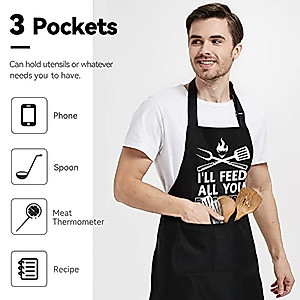 NLUS Funny Apron for Men, Funny Gifts for Dad Christmas Gift Grilling Cooking Chef Apron with 3 Pockets for Dad Husband