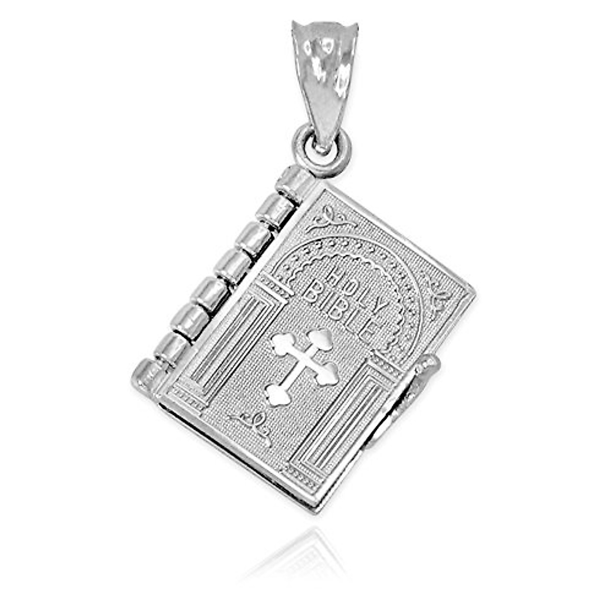 Religious Jewelry by FDJ .925 Sterling Silver 5/8" 3D Hinged Book with Pages Holy Bible with Lord’s Prayer Bottonee Cross Pendant Charm