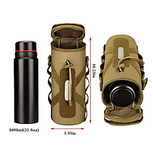 Jadedragon Water Bottle Carrier Tactical Holder Storage Bag Bottle Pouch Holder with Adjustable ShoulderHand Strap 33oz for Hiking Travel Camping (Black cp)
