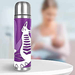 Stainless Steel Leather Vacuum Insulated Mug Cat Thermos Water Bottle for Hot and Cold Drinks Kids Adults 16 Oz