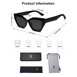 SOJOS Square Cat Eye Polarized Sunglasses for Women Retro Classic Vintage Trendy Cateye Shades Sunnies Gafas de sole SJ2235 Black