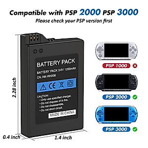 KEKUCULL 2Pcs Rechargeable Battery Real Capacity 1200mAh Lithium Ion Battery Pack Replacement for PSP-2000, PSP-2001, PSP-3000, PSP-3001, PSP-3002, PSP-3004, PSP Lite, and PSP Slim Console