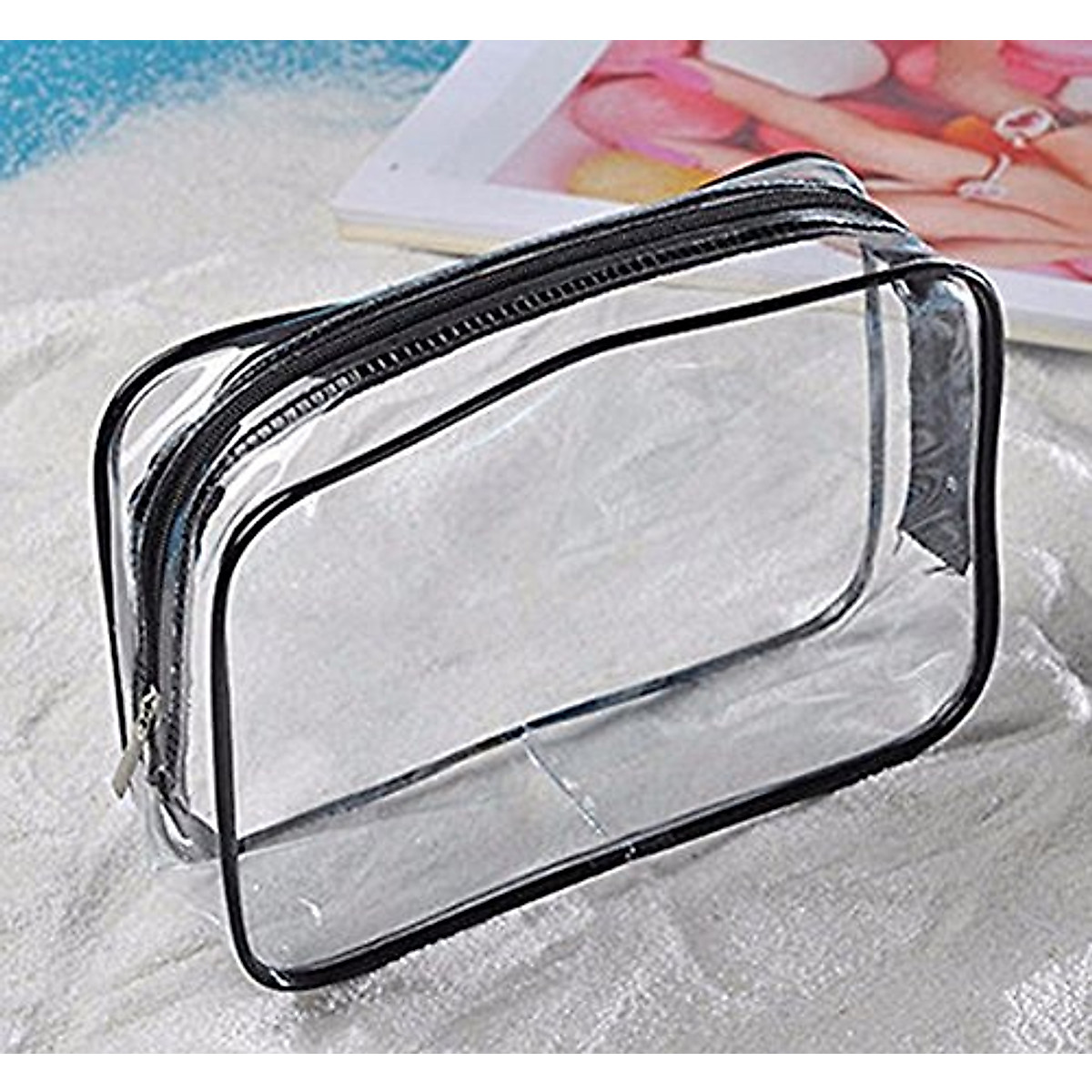 mkki 3pcs Clear Portable Makeup Cosmetic Toiletry Travel Bath Wash Storage Bag Transparent Waterproof Pouch Organizer Make Up Bag