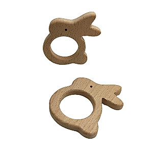 Alenybeby 10pcs Lovely Cartoon Wood Rabbit Pendant Pure Natural Animal Shape Beech Wooden Handmade Cut Pattern DIY Beading Necklace Pendant (rabbit 10pcs)