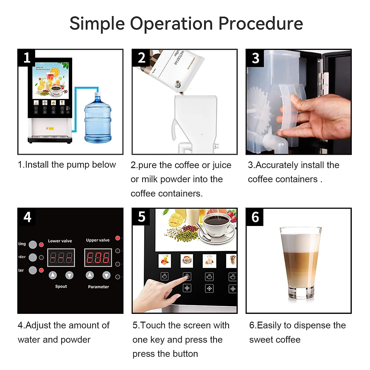 gusohapy 4 Flavors, 4 Cold Drinks And 4 Hot Drinks, Filtered Water Commercial Instant Coffee Milk Tea Machine Commercial Beverage Dispenser Self Cleaning and parts