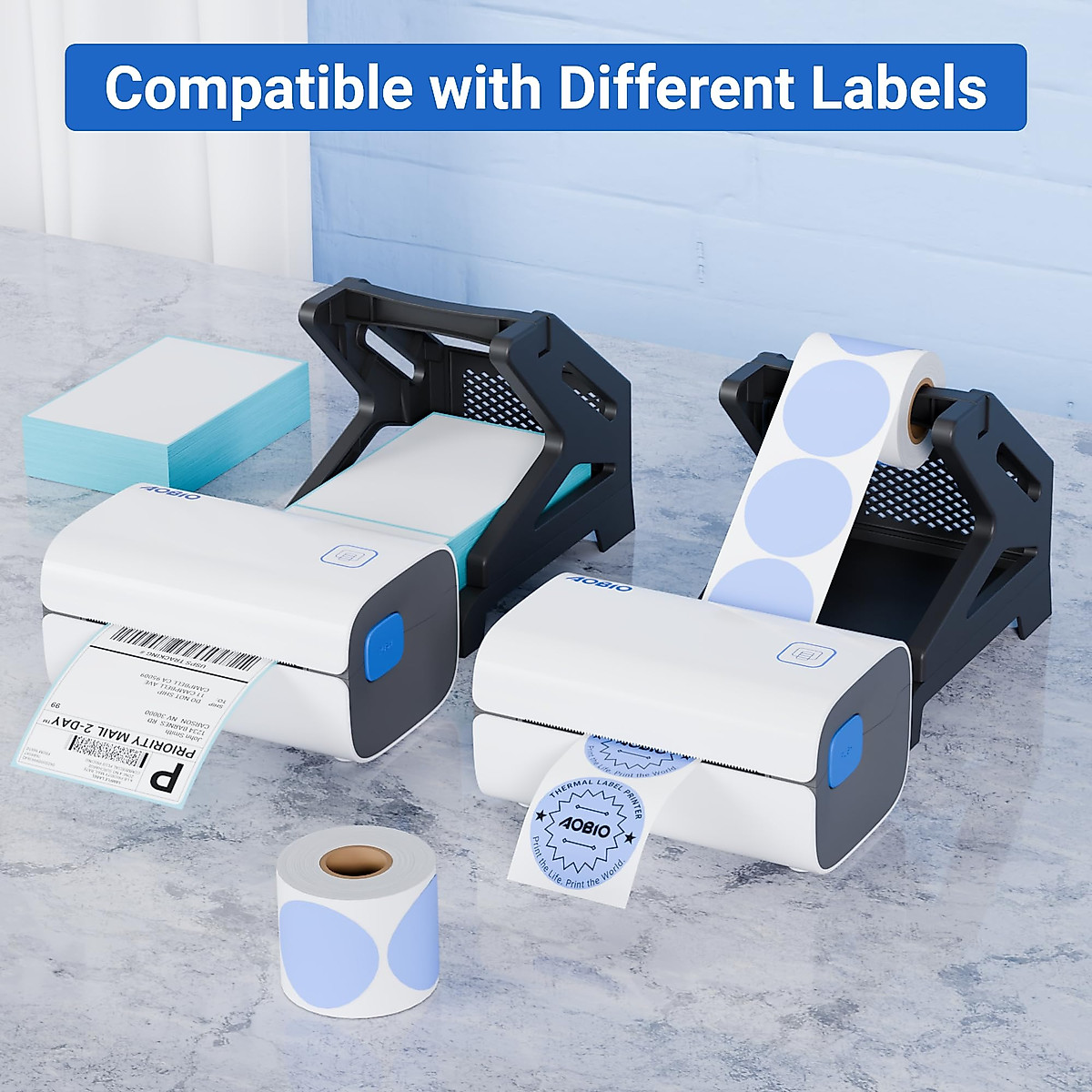 AOBIO Label Holder, Compatible with Rolls and Fan-Fold Labels, Label Holder for Desktop Shipping Label Printer (Black)