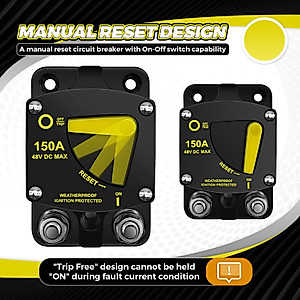 ULVACK 80 Amp Circuit Breaker for RVs Trolling Boat Marine Truck Vehicles Stereo Audio Electronic Battery Solar System, 12V-48V DC, Flush Mount Fuse Inline Holder with Manual Reset Switch Waterproof