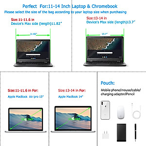 KEISKEI 14 Inch Laptop Case, Chromebook Cover with Pouch and Shoulder MacBook Air 15 - Gray