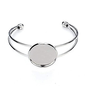MIAO JIN 10 Pcs 25 mm Adjustable Round Cabochon Bezel Tray Blank Bangle for Crafting DIY Bracelets Making(Silver)