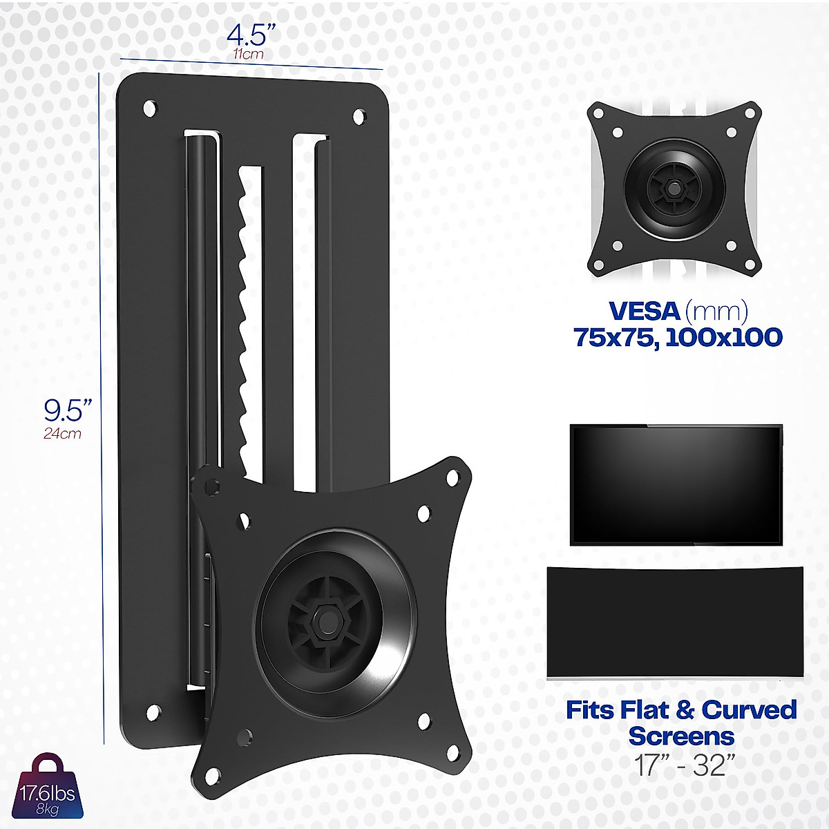 VIVO Height Adjustable 17 to 32 inch Single Monitor Articulating Wall Mount for Standing Workstations, Fits 1 Screen with Max VESA 100x100mm, Black, MOUNT-VW01A