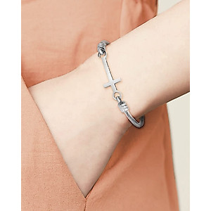WDSHOW Religious Cross Bracelet Cuff Bangle Christian Jewelry Stainless Steel (PH 4:13-I CAN)