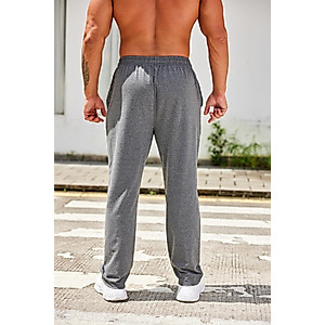 COOFANDY Men's Jersey Sweatpants Open Bottom Casual Cotton Pants Lightweight Loose Fit Trouser with Pockets Dark Grey