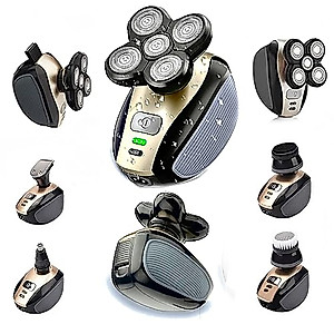 NAWAZJEE Electric Head Hair Pitbull Skull Shaver, Waterproof, Wet and Dry Rotary Razor, Cordless,USB Rechargeable, Men Bald Head Shaver Grooming Kit, Nose Ear Face and Body Trimmer, Multifunctional