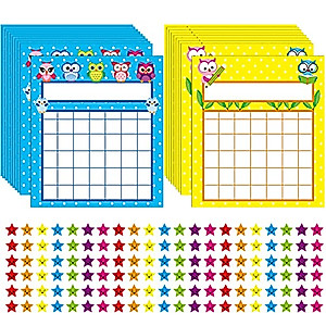 72 Pcs Owls Incentive Charts Classroom Reward Sticker Behavior Chart for Classroom Attendance Chart for Kids Behavior Classroom Teaching Family House Chores with 720 Pcs Colorful Star Stickers
