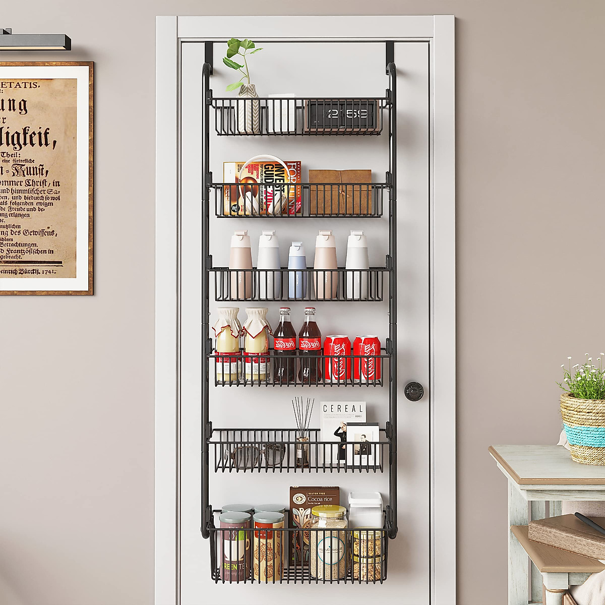 COVAODQ 6-Tier Pantry Door Organization and Storage Over the Door Pantry Organizer Metal Hanging Kitchen Spice Rack Can Organizer