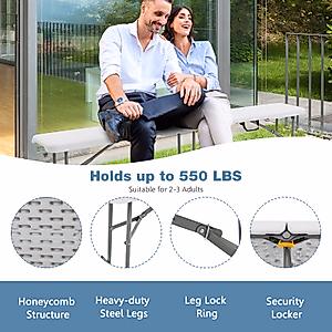 Giantex 6 Feet Folding Bench, Set of 2 Portable Indoor Outdoor Seat for Picnic Camping Party Dining, Foldable Bench with Carrying Handle 550 lbs Capacity Off White