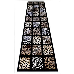 Masada Masada Rugs 3'x10' Animal Prints Runner Rug - Design S251 Black