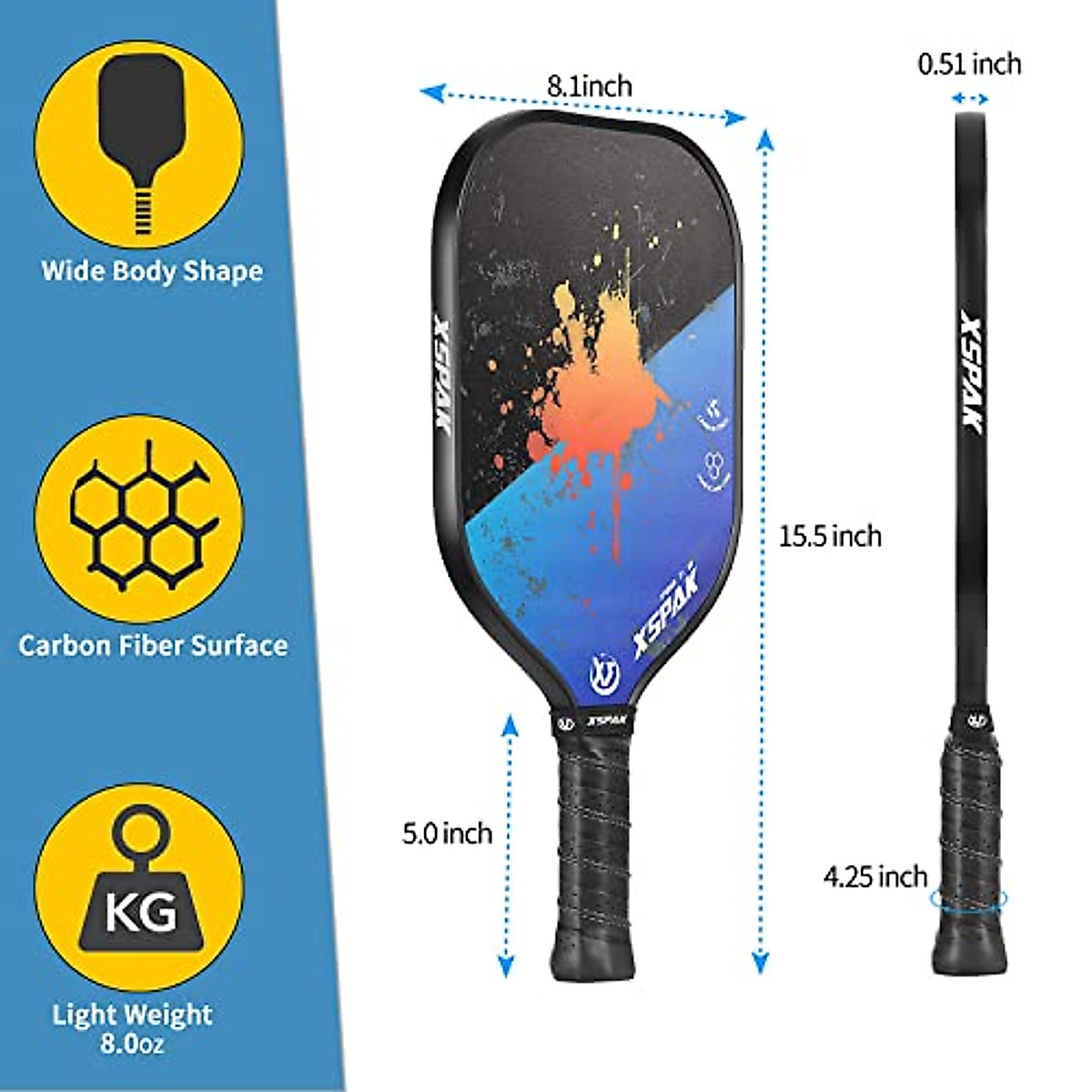 XS XSPAK Pickleball Paddles, Carbon Fiber Surface, Polymer Honeycomb Core, Soft Cushion Grips, Pickleball Set of 2 with 4 Balls and 1 Pickleball Bag