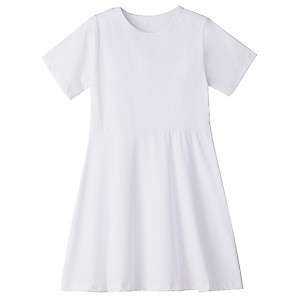 Niyage Toddler Girls Cotton Short Sleeve Dress Loose Casual A-Line Skater Dresses White 130