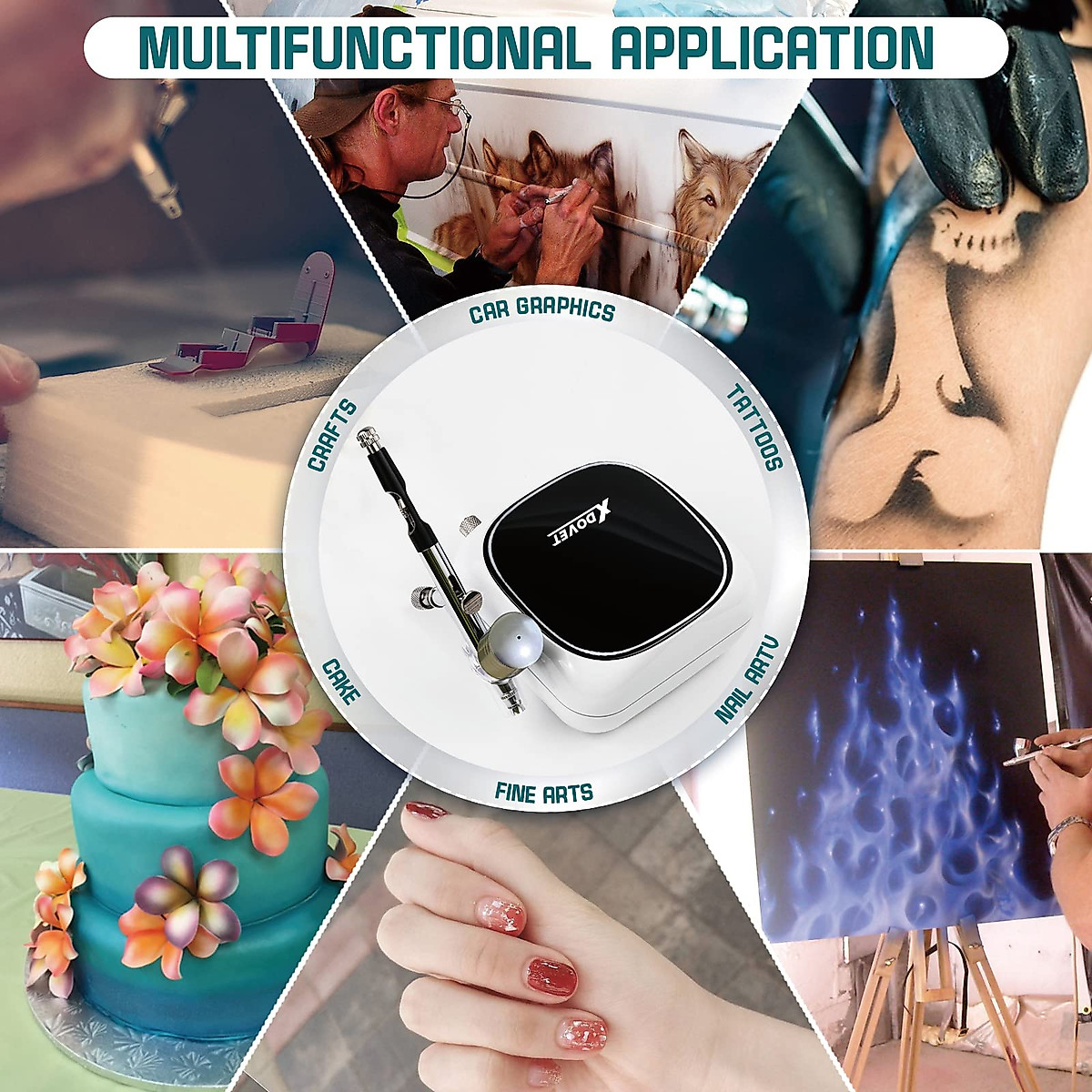 XDOVET Airbrush Kit 30PSI, Airbrush Set with Compressor, Mini Airbrush Compressure Kit for Makeup, Cake Decorating, Nail Art, Painting, Tattoo, DIY Modeling with Air Brush Set