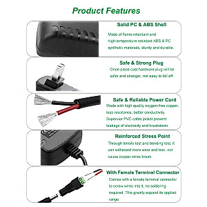5V 3A 15W Power Supply 100V~240V AC to 5Volt DC Adapter with 5.5mm x 2.1mm Connector Plug for 2.5A 2A 1.5A 1A 500ma 300ma Led Strip, String Lights, CCTV Cameras, Security System