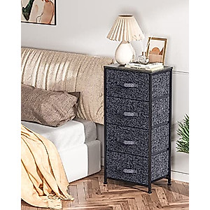 Pipishell Dresser with 4 Drawers, Tall Storage Tower with Sturdy Steel Frame Wood Top，Fabric Dresser Organizer Unit for Bedroom, Hallway, Entryway, Closets, Nursery Room Black
