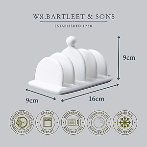 WM Bartleet & Sons 1750 Traditional Porcelain 4 Slot Toast Rack with Carry Handle/Knob– White