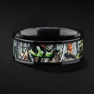 Camo Wedding Rings Set His and Hers 3 Rings Set, Stainless Steel and Titanium (Size His 08, Hers 09)