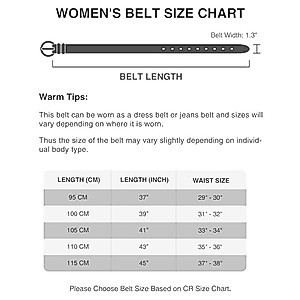CR Womens Brown Leather Belts for Jeans Pants - 1.3" Width Casual Ladies Tan Belt - Fashion Center Bar Gold Buckle