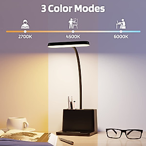 Battery Operated Desk Lamp, Small Desk Light for Home Office, Dunkok Rechargeable Desktop Lamp, LED Portable Lamp with Adjustable Gooseneck, Black Study Reading Lamp for Kids, Charger Adapter Included