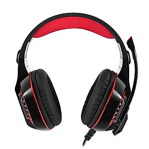 Gaming Headset with Microphone, IKOCO GM-2 3.5mm Surround Stereo Over Ear Headband Computer Gaming Headphone Noise Isolating Volume Control LED Light for PS4 PC Xbox One & Mobile Phone (Red)