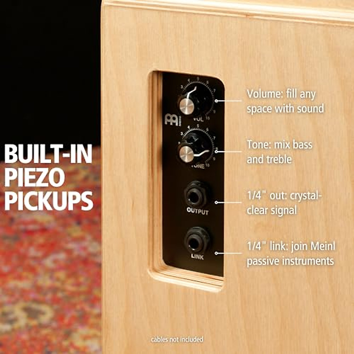 Pickup Cajon Box Drum with Snare Effect and Electronics for Amp or PA System, Artisan Edition — MADE IN SPAIN — Baltic Birch Body/Dark Olive Burst Frontplate, 2-YEAR WARRANTY