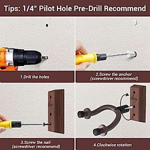 Ohuhu Guitar Wall Mount Hanger Walnut 2-Pack, Guitar Hanger Wall Hook Holder Stand for Bass Electric Acoustic Guitar Ukulele