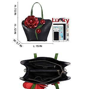 PIJUSHI Designer Floral Purses and Handbags for Women Top Handle Satchel Handbag Ladies Shoulder Bag（20105 Black）