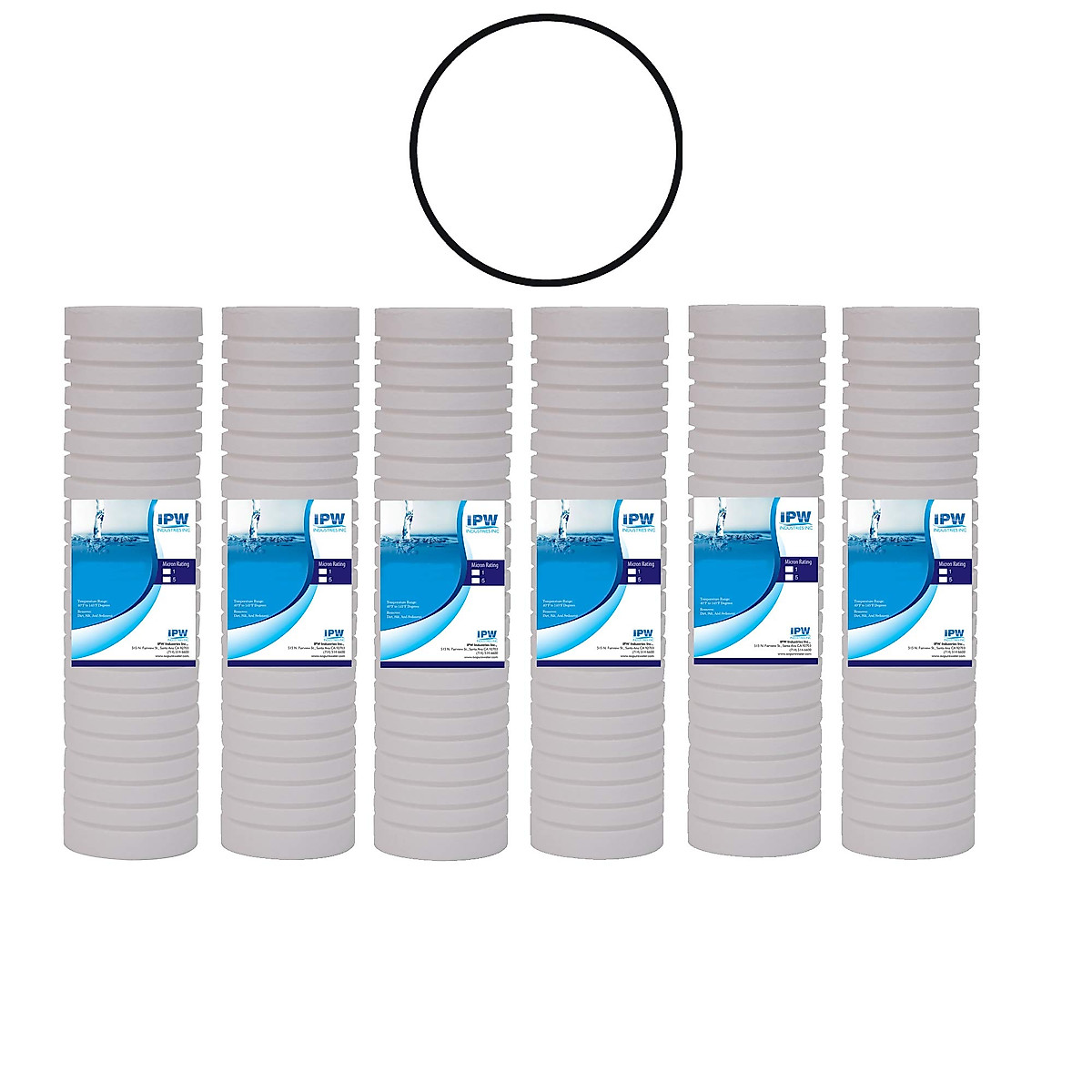 IPW Industries Inc Compatible for WHKF-GD05 Whirlpool, 3M Aqua-Pure AP110 Filter, Grooved 5 Micron Water Filter Cartridges Set of 6, O-Ring for WHKF-DWHV, WHKF-DWH, WHKF-DUF