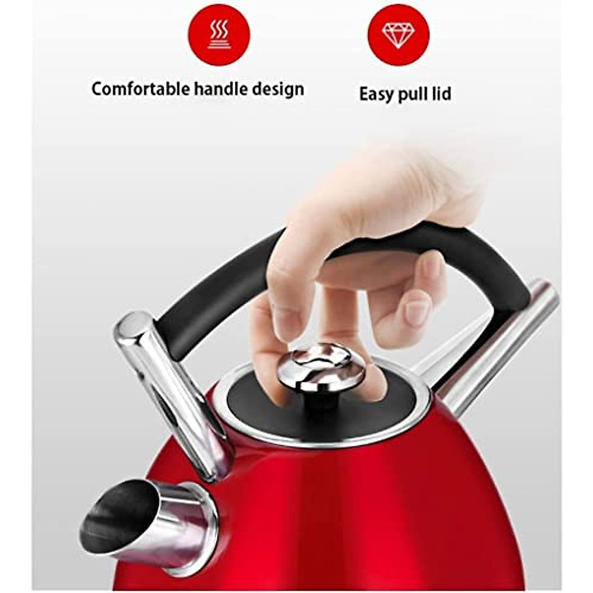 Water Boiler 1.7L/59.8OZ Electric Kettle, 1800W Safe and Fast Heating Design Hot Water Boiler, Large Mouth Design Tea Kettle, Red Fast Heating