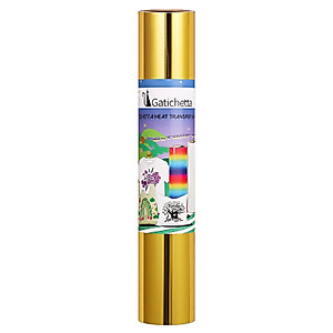 Gatichetta Heat Transfer Vinyl Roll, Metallic Foil Gold Iron On Vinyl 12" X 6ft Chrome HTV Vinyl for Garments