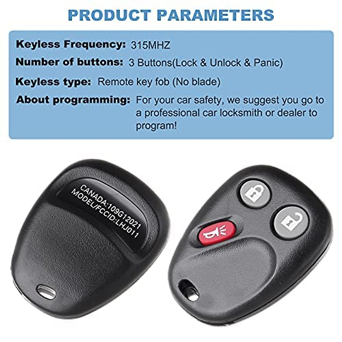 ECCPP Replacement for Keyless Entry Remote Key Fob for Cadillac Escalade for Hummer H2 for Pontiac Torrent for Saturn Vue for GMC Sierra Yukon Series LHJ011 (Pack of 1)
