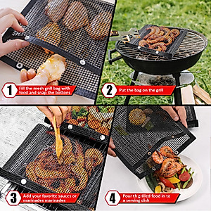 Grill Mesh BBQ Bags LARGE and MEDUIM - Reusable, Non-Stick Barbecue Grilling Pouches - Heat-Resistant, Easy to Clean Accessories - Ideal for Outdoor Electric, Gas, Charcoal Grills | Set of 2