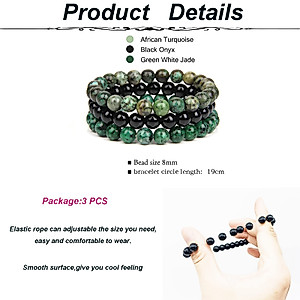 SONNYX 3Pcs 8mm Semi-Precious Gemstones Beaded Bracelets for Women Men Healing Crystal Stone Bracelet Stretch Round Beaded Elastic Bracelets Unisex Jewelry Gifts(GREEN)