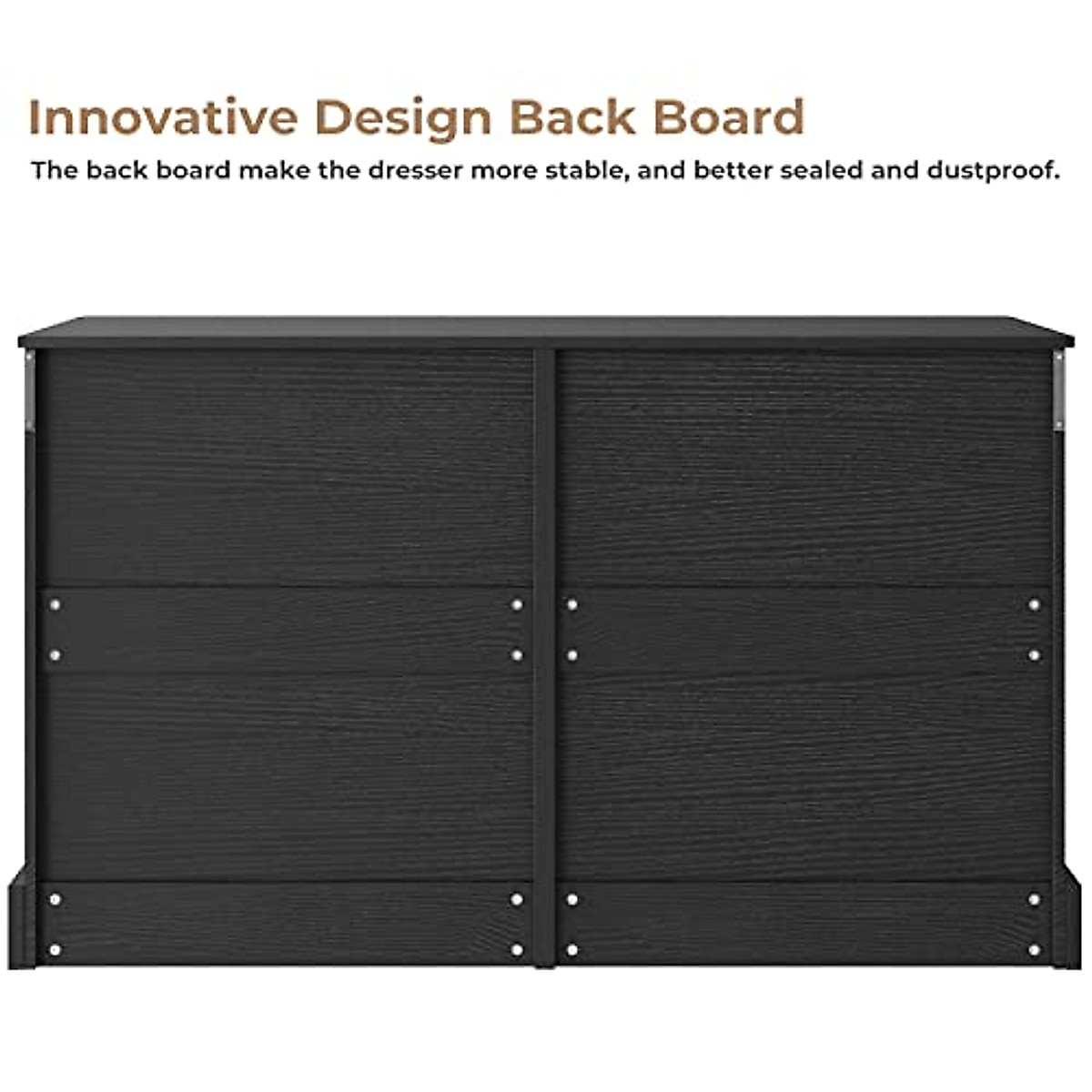 EPHEX 6 Drawer Dresser, Black Chest of Drawers, Storage Tower Clothes Organizer Closet, Double Dresser for Bedroom, Living Room, Entryway, 51.6''L x 15.7''D x 29.3''H