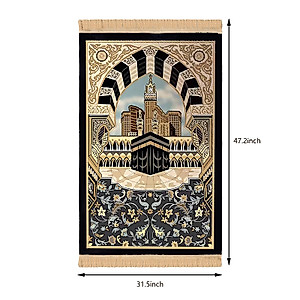 Beisto Muslim Prayer Mats Black and Gold Luxurious Prayer Rug Janamaz Sajadah Velvet Satin Prayer Rug Islam for Men Women Kids