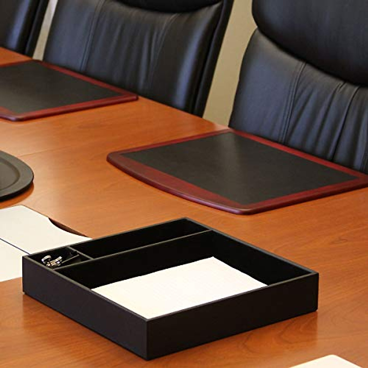Dacasso Black Leatherette Conference Room Organizer Tray